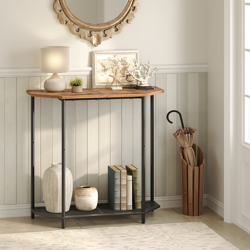 17 Stories Small Entryway Table 2 Tier Half Moon Table With Metal Frame & Reviews | Wayfair